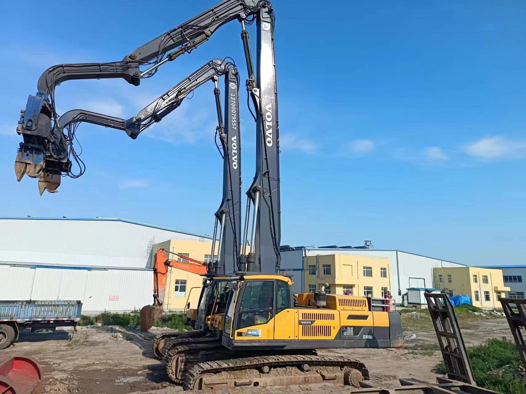 excavator pile driving boom with pile driving hammer long reach arm ...